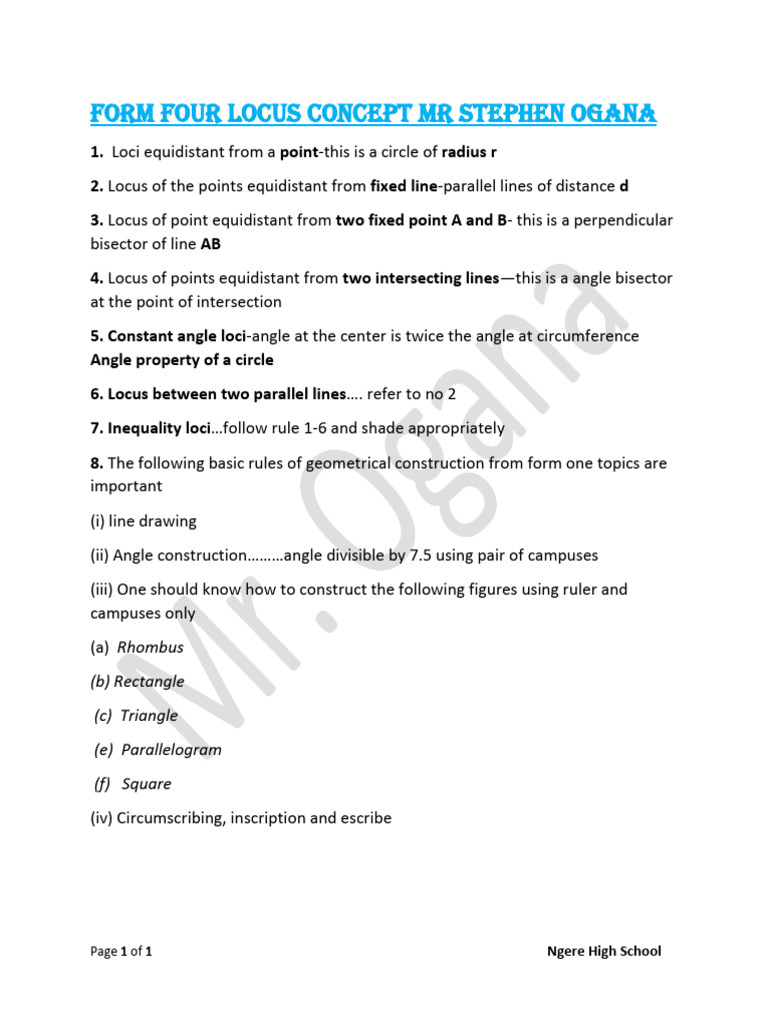 Locus Concepts for Form Four Geometry | PDF