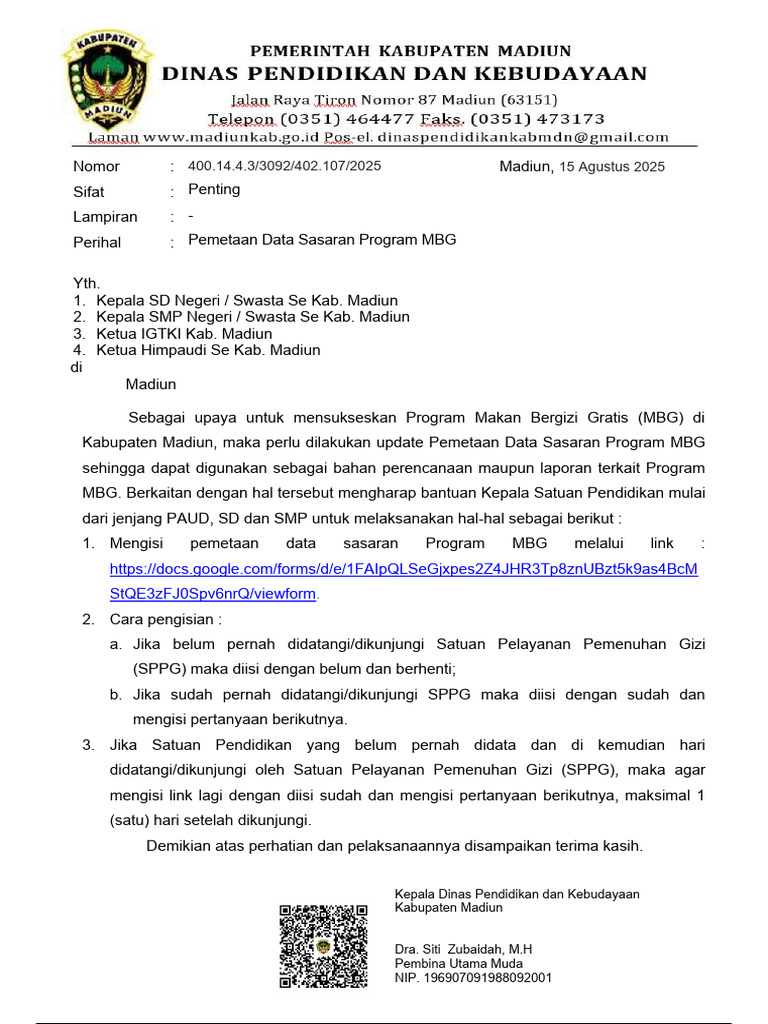Pemetaan Data Program MBG Madiun | PDF