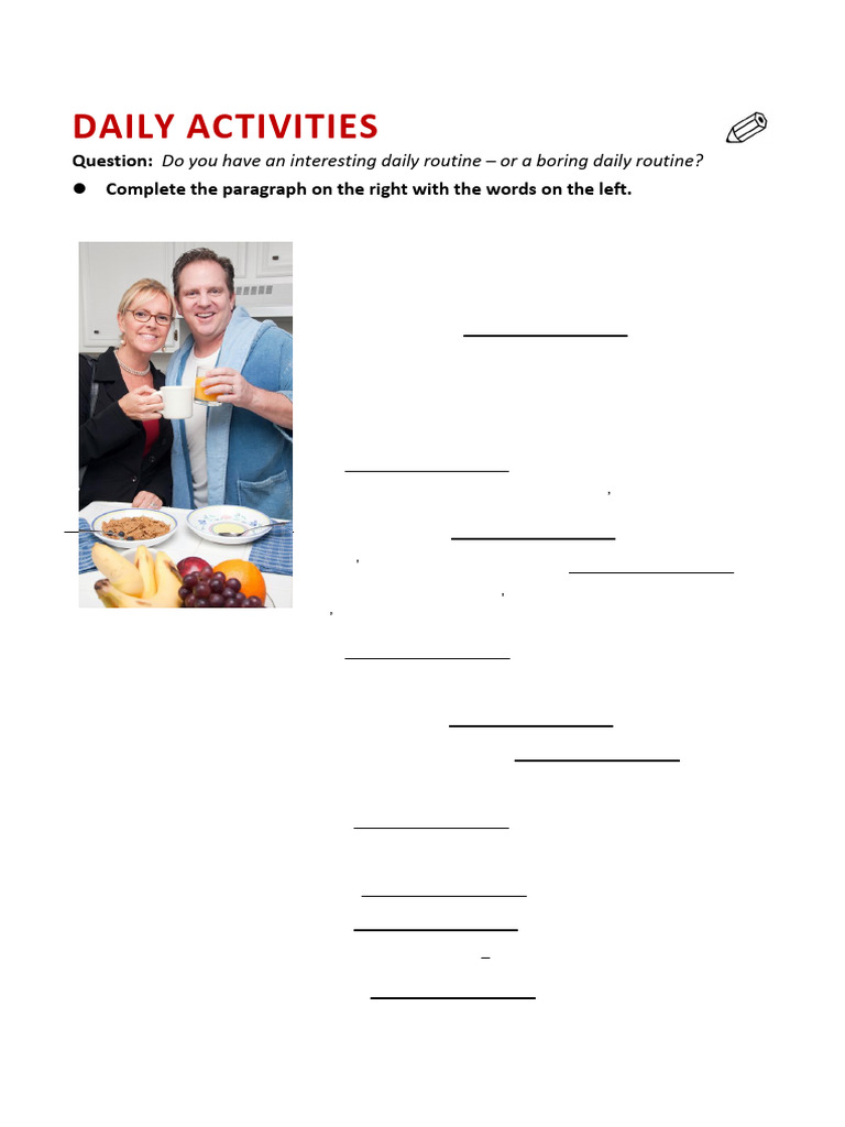 Daily Activities Worksheet | PDF