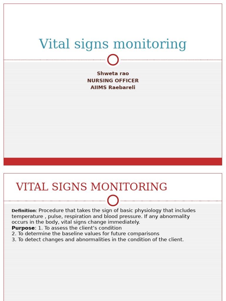 Vital Signs Monitoring Guide for Nurses | PDF | Pulse | Blood Pressure