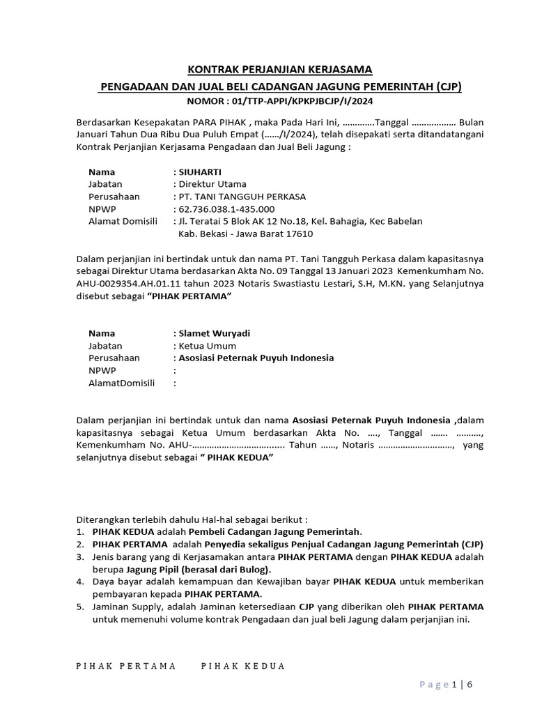 Kontrak CJP TTP - Appi 24 Jan 2024-1 | PDF