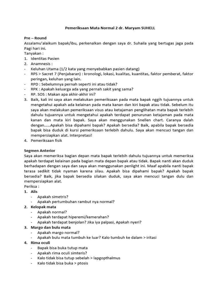 Pemeriksaan Mata Normal 2 SUHELL 2 | PDF