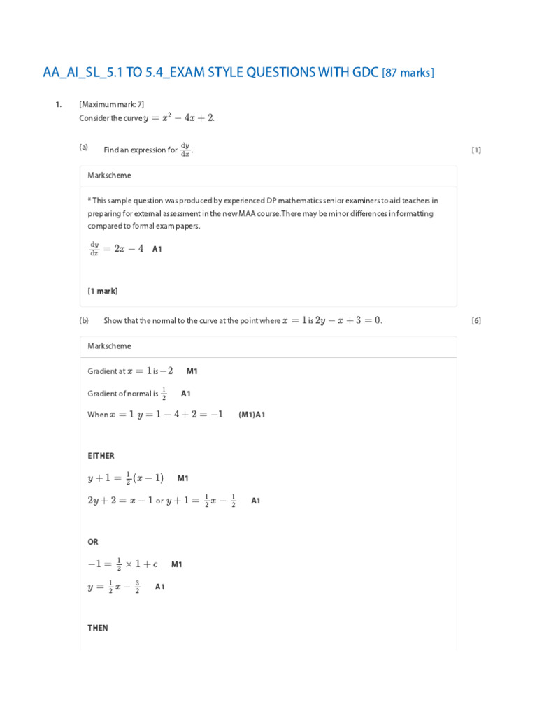 Aa Ai SL 5.1 To 5.4 Ms Exam Style Questions With GDC | PDF | Asymptote ...