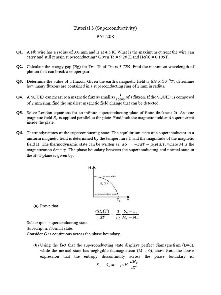 Tutorial 3 - Superconductor - PYL208 | PDF | Superconductivity | Physical Phenomena