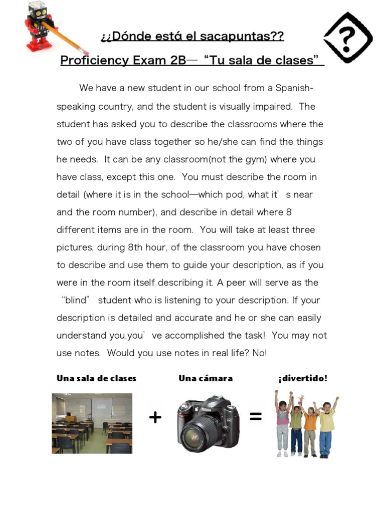 Proficiency Exam 2B-"Tu Sala de Clases": ¿¿Dónde Está El Sacapuntas ...