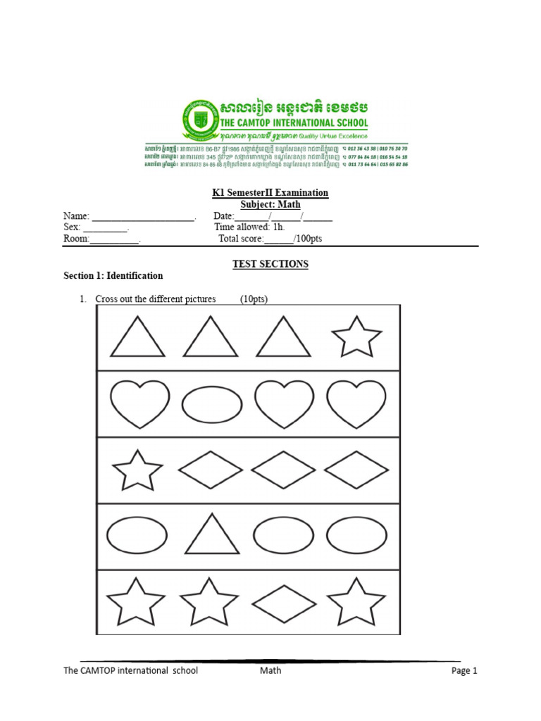 K1 Math Semester2 Examination | PDF