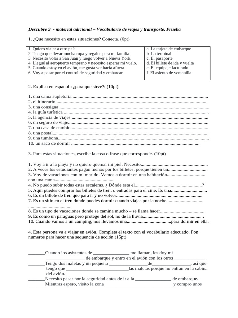 Descubre 3 Vocabuario de Viajes Prueba | PDF | Hotel