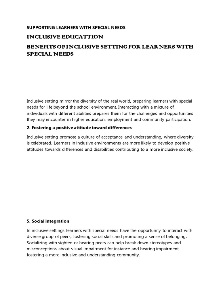Supporting Special Needs in Education | PDF | Inclusion (Education ...