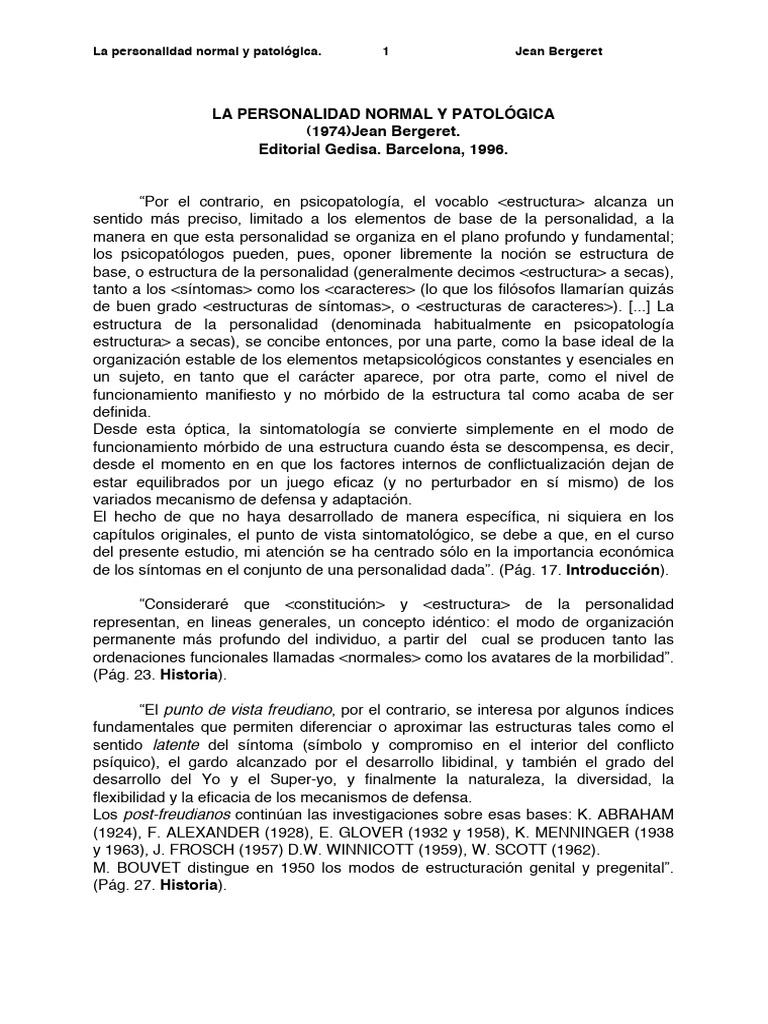 Estructura de la Personalidad: Normalidad y Patología | PDF | Neurosis ...