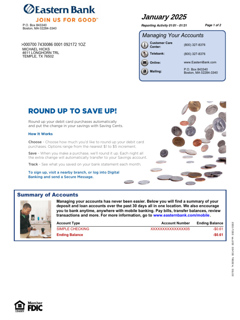 Eastern Bank Debit Round-Up Savings | PDF | Debits And Credits | Banks