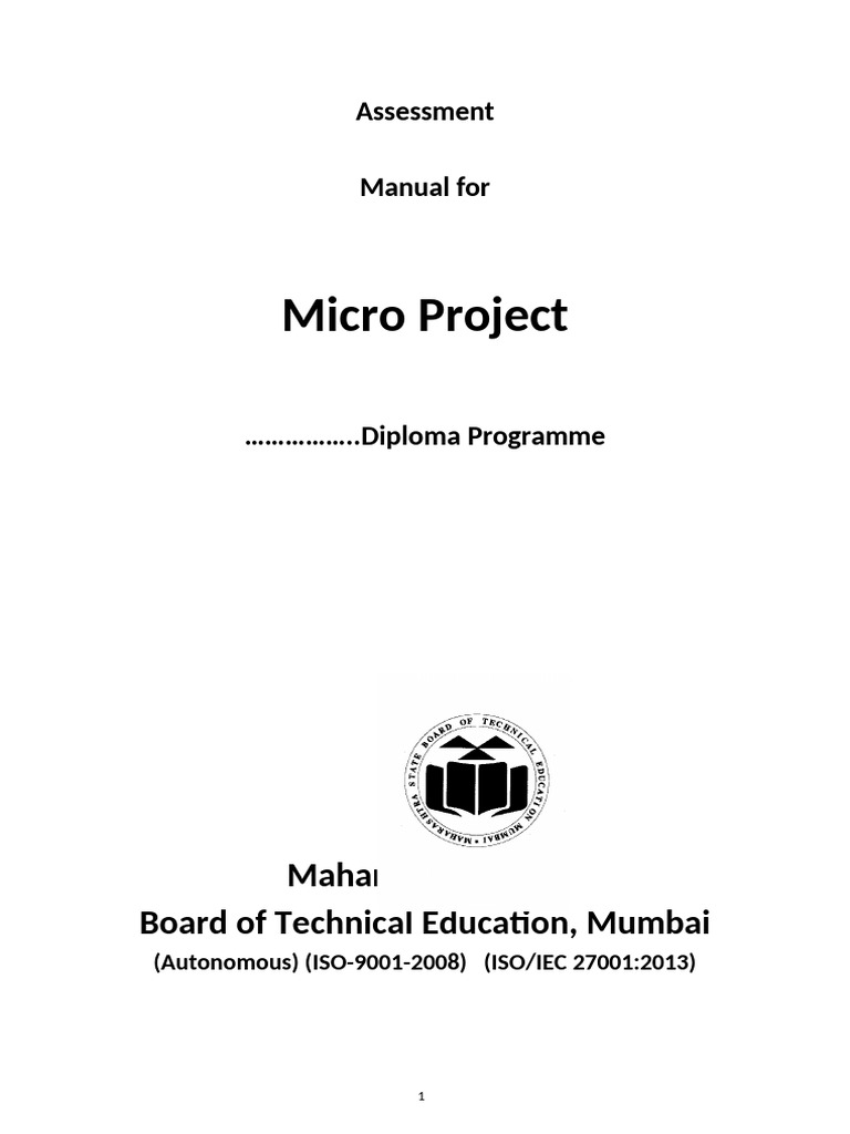 Micro Project Assessment Manual for Diploma | PDF | Curriculum | Learning