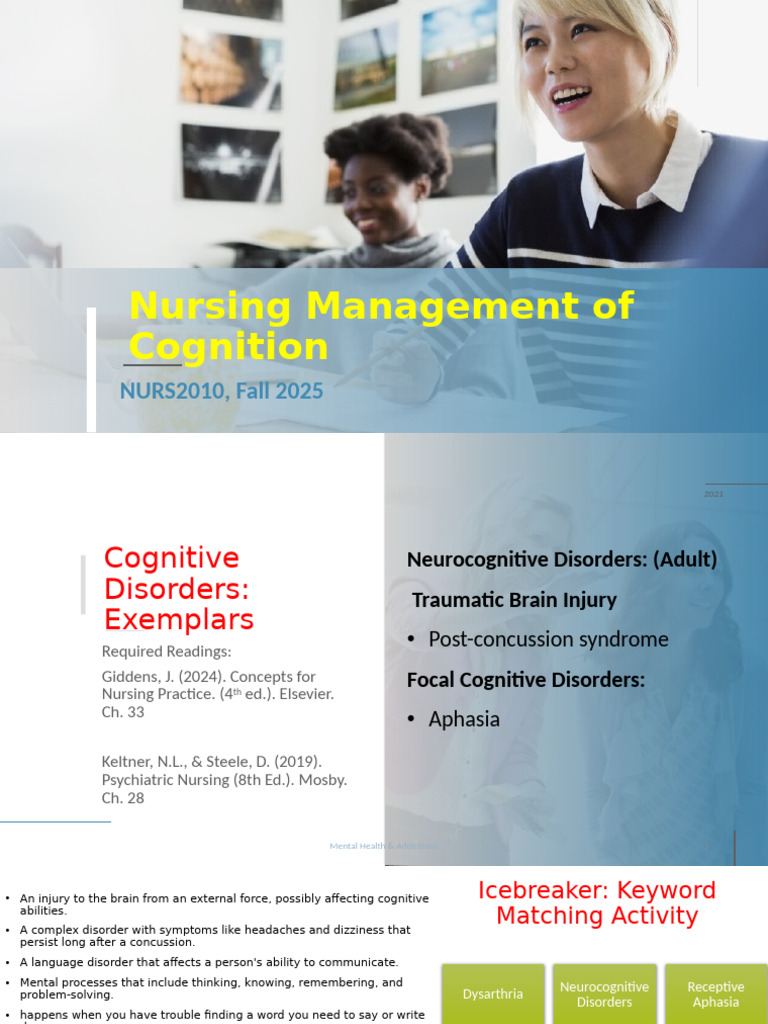 Nursing Management of Cognitive Disorders | PDF | Concussion | Aphasia