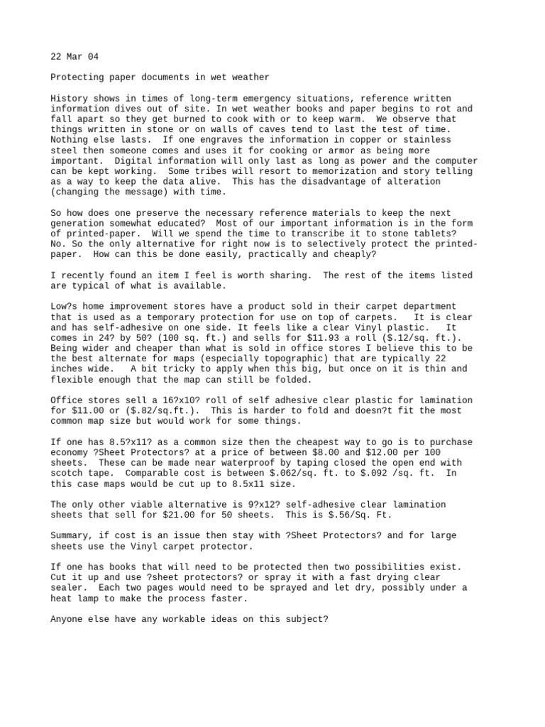 Protecting Paper Documents in Wet Weather | PDF | Materials