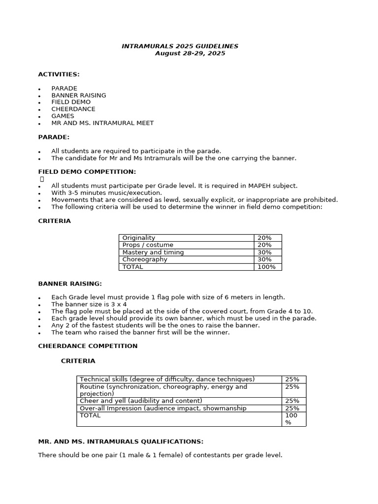 Intramurals 2025 Guidelines | PDF
