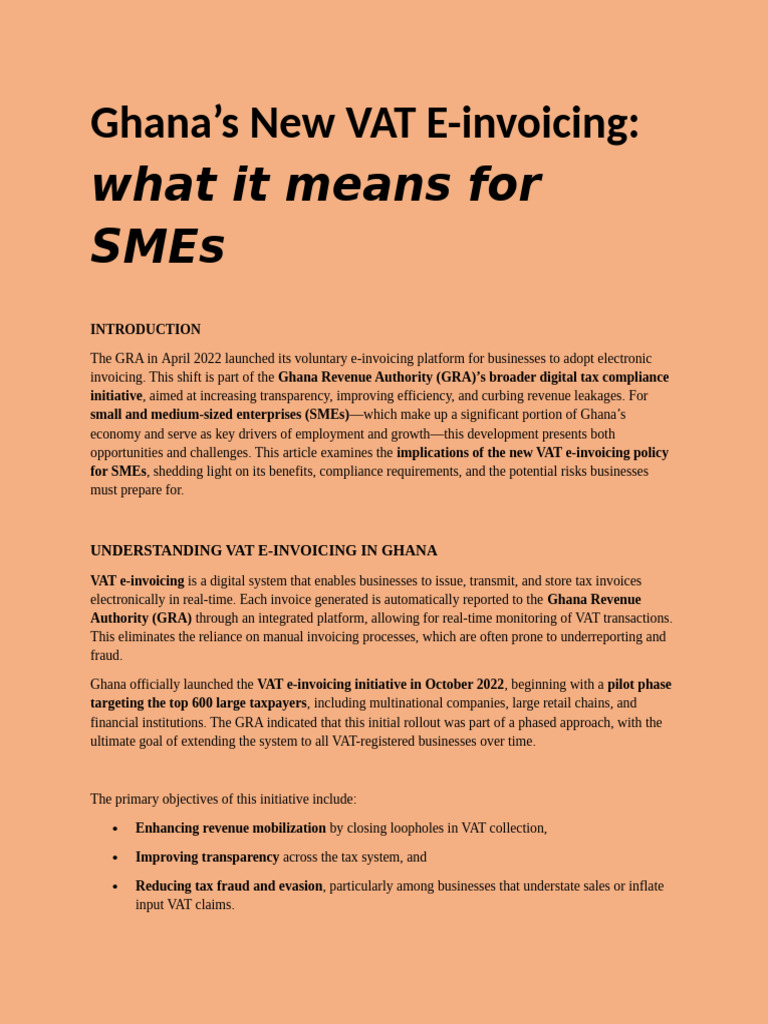 Ghana VAT E-Invoicing Impact on SMEs | PDF | Taxes | Value Added Tax