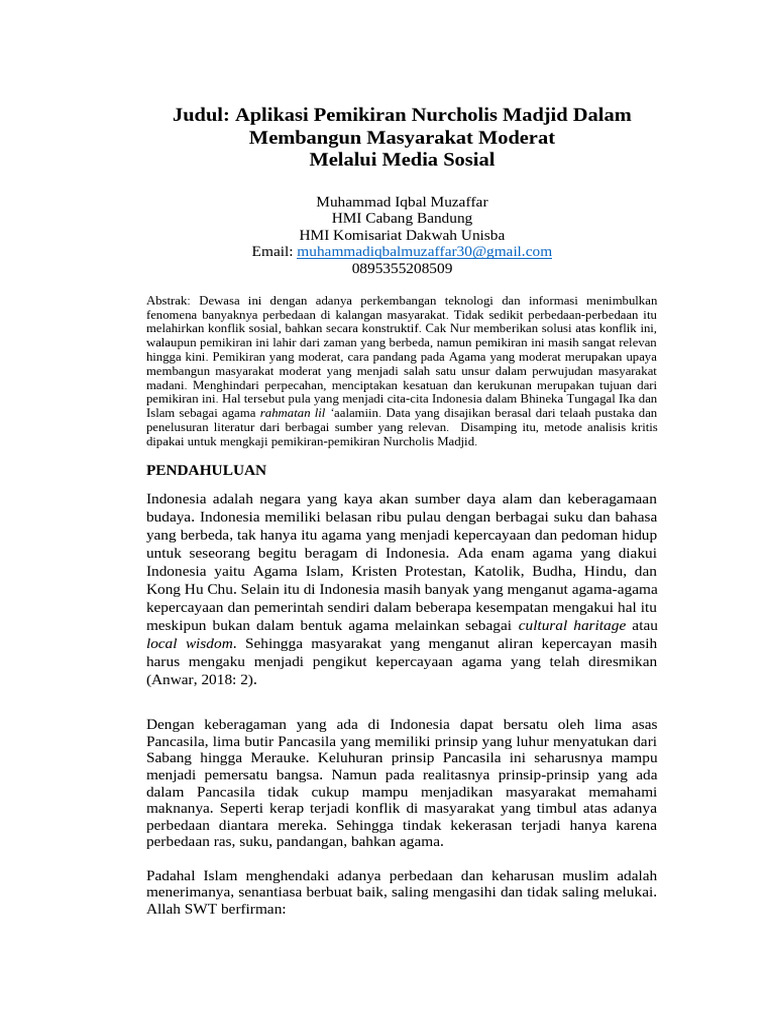 Pemikiran Nurcholis Madjid untuk Moderasi Sosial | PDF