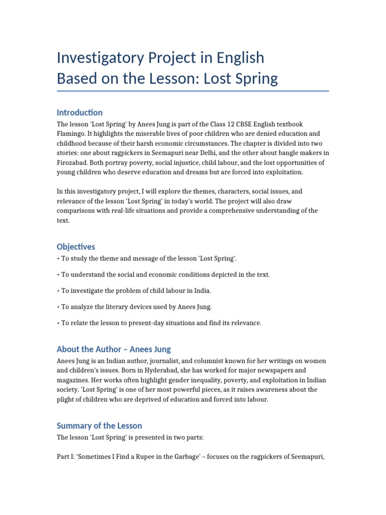 Investigating 'Lost Spring' by Anees Jung | PDF | Poverty | Poverty ...