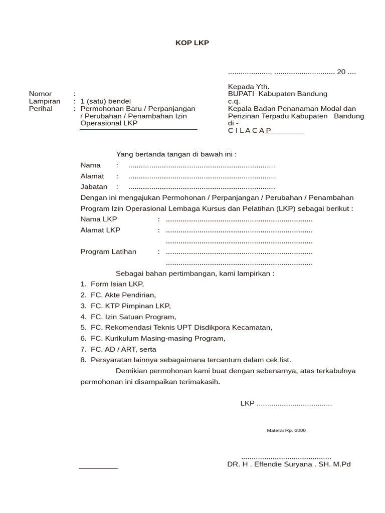 Surat Permohonan Perpanjangan LKP Dan Program BAru | PDF