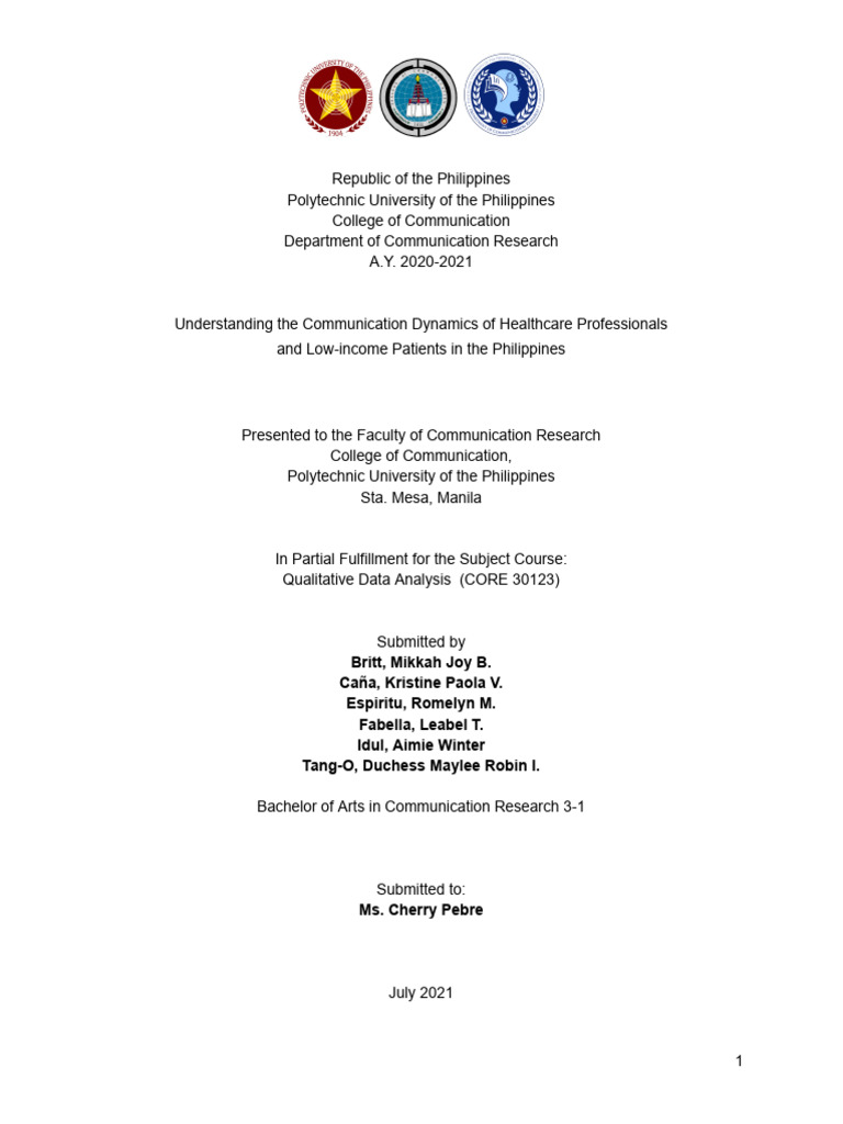 GROUP1 Understanding The Communication Dynamics of Healthcare Professionals and Low Income ...