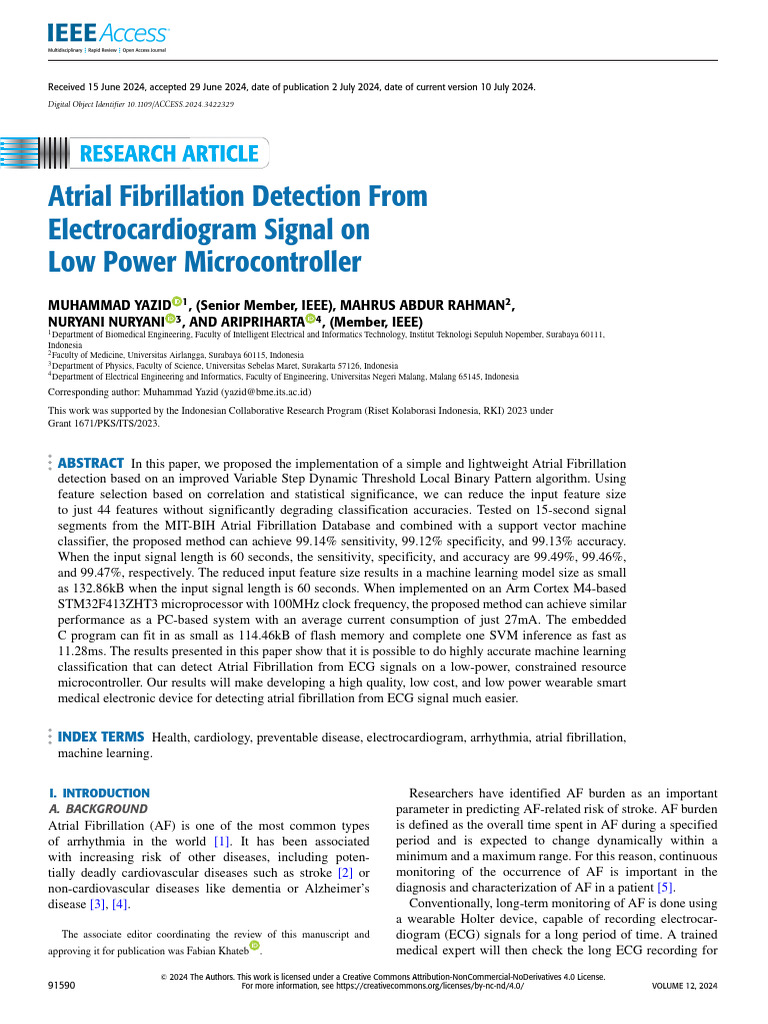 Atrial Fibrillation Detection From Electrocardiogram Signal On Low Power Microcontroller | PDF ...
