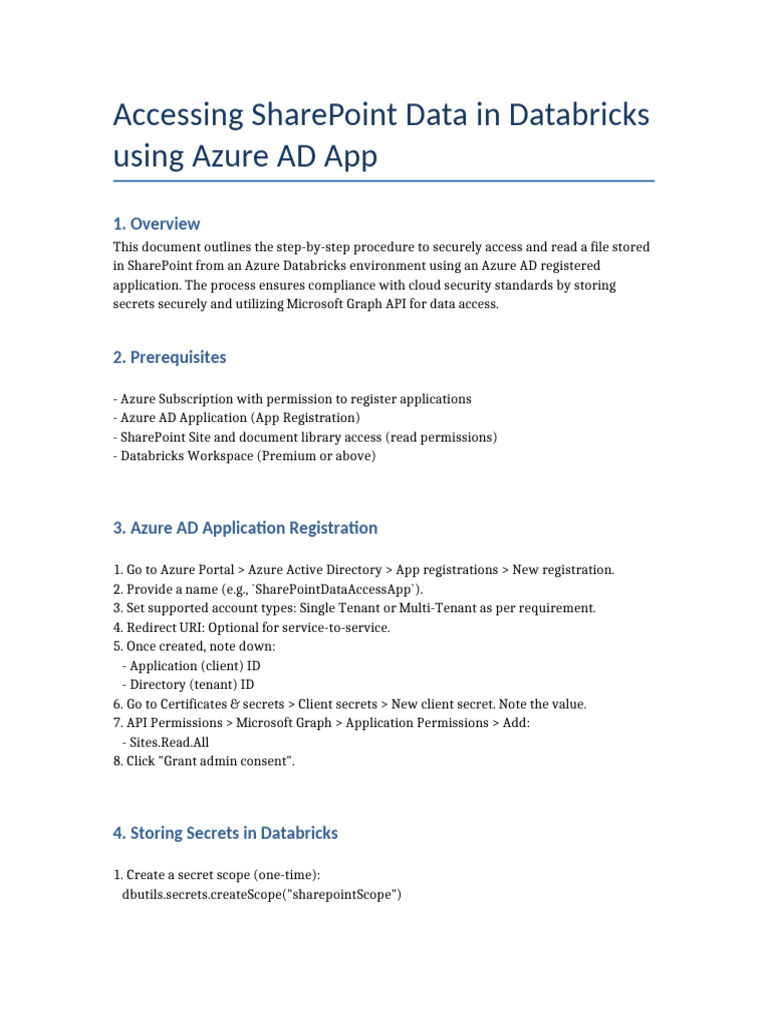 Access SharePoint Data in Databricks | PDF | Share Point | Microsoft Azure