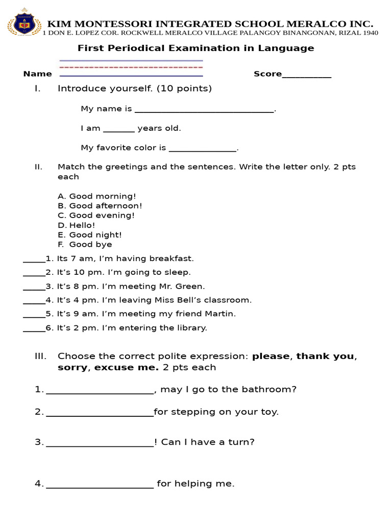 First Periodical Examination in Language | PDF