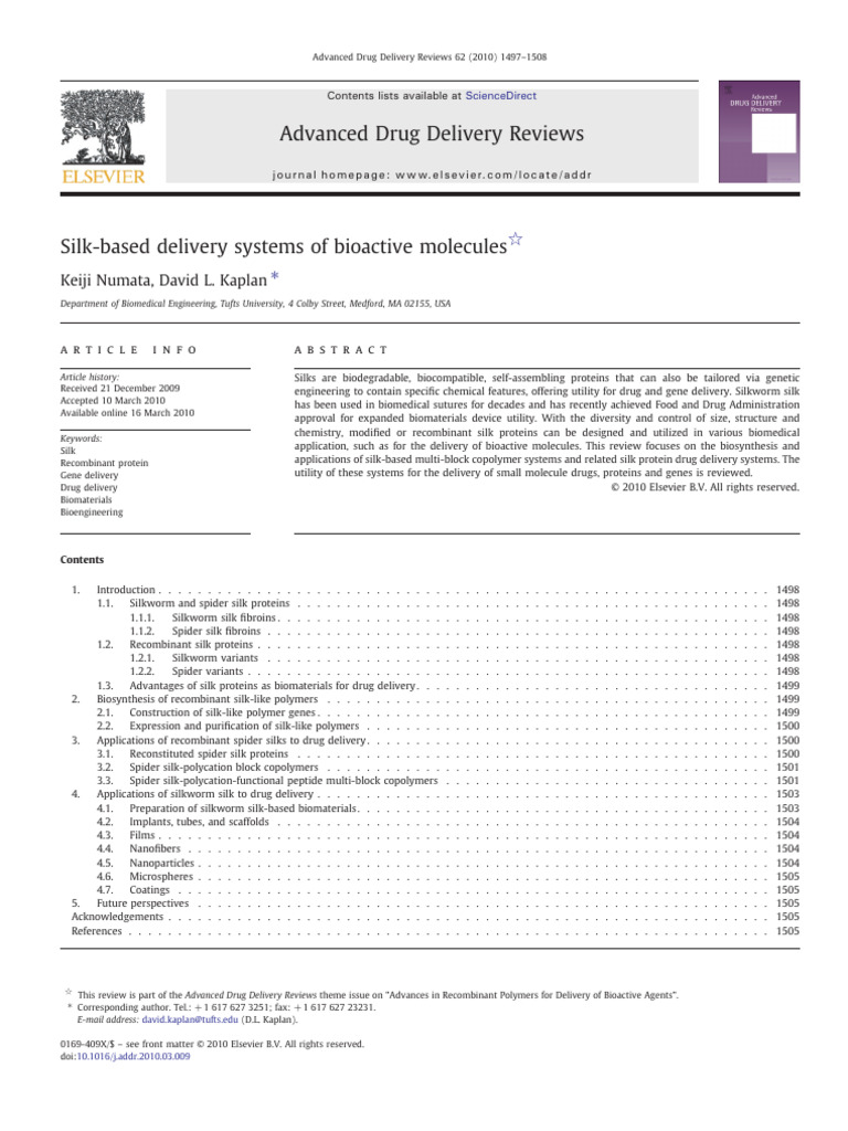 Silk-Based Bioactive Molecule Delivery | PDF | Integrin | Life Sciences