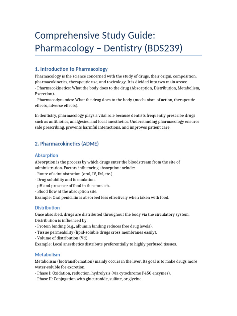 Pharmacology in Dentistry Study Guide | PDF | Drug Metabolism ...