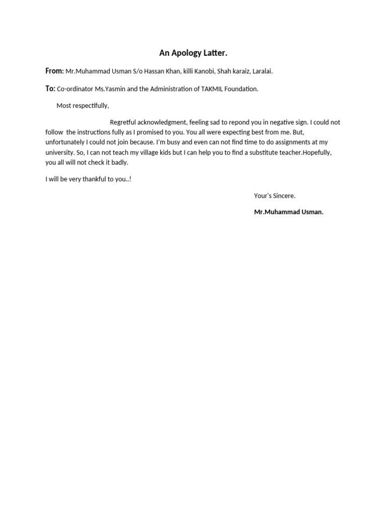An Apology Latter-WPS Office | PDF