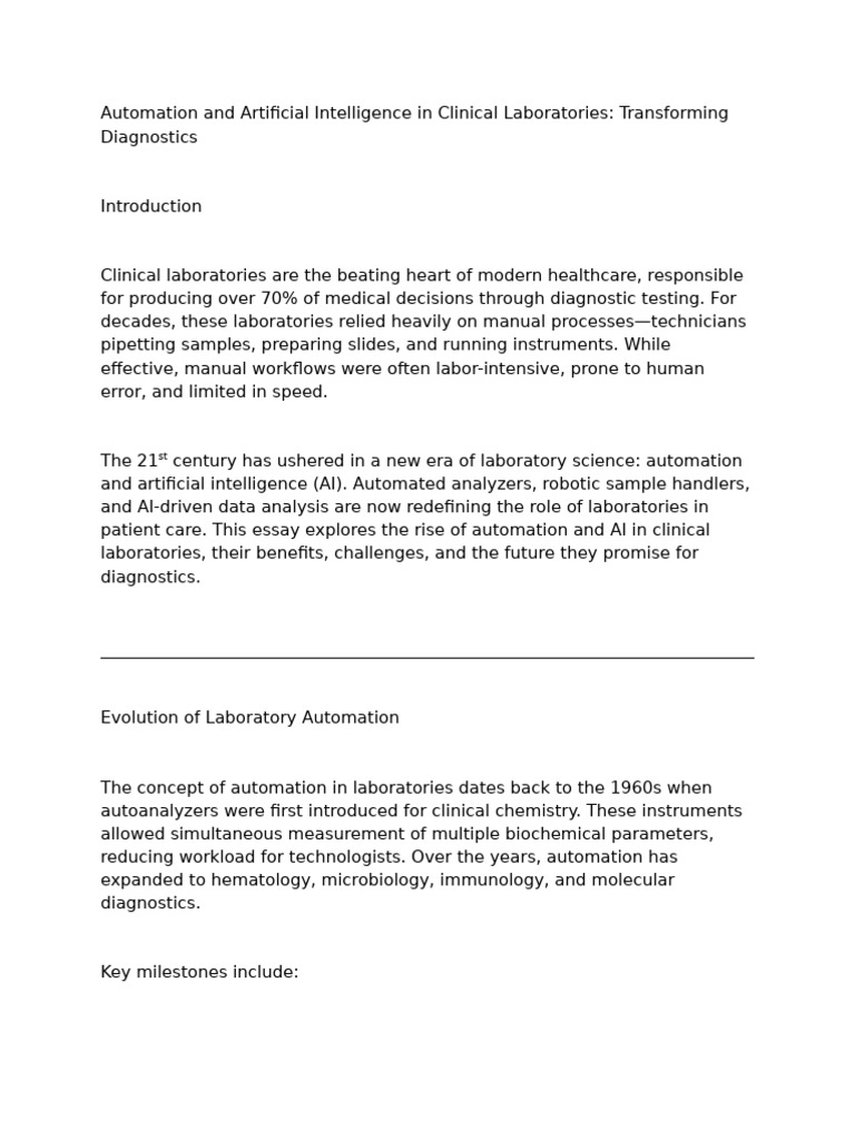 AI and Automation in Clinical Labs | PDF | Artificial Intelligence ...