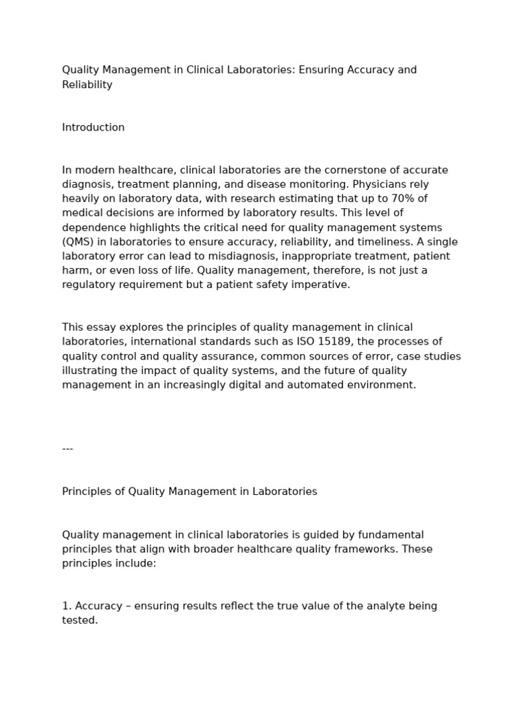 Quality Management in Clinical Laboratories Ensuring Accuracy and ...