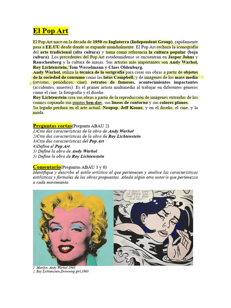 Introducción al Pop Art y sus Artistas | PDF