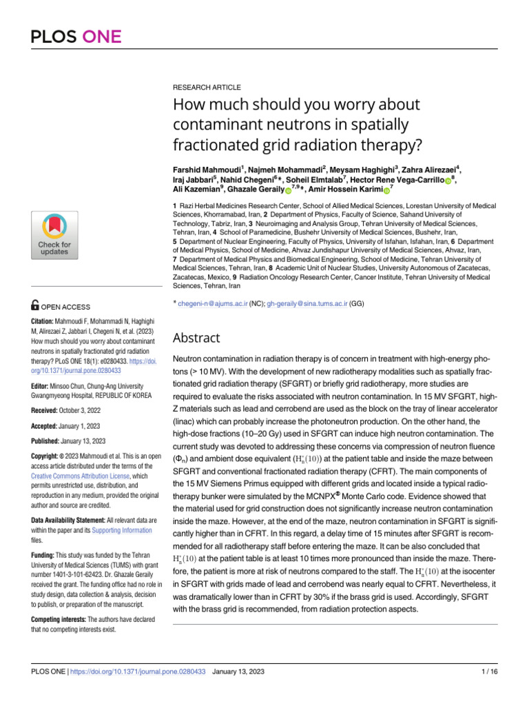 Neutron Contamination in Grid Radiation Therapy | PDF | Radiation ...