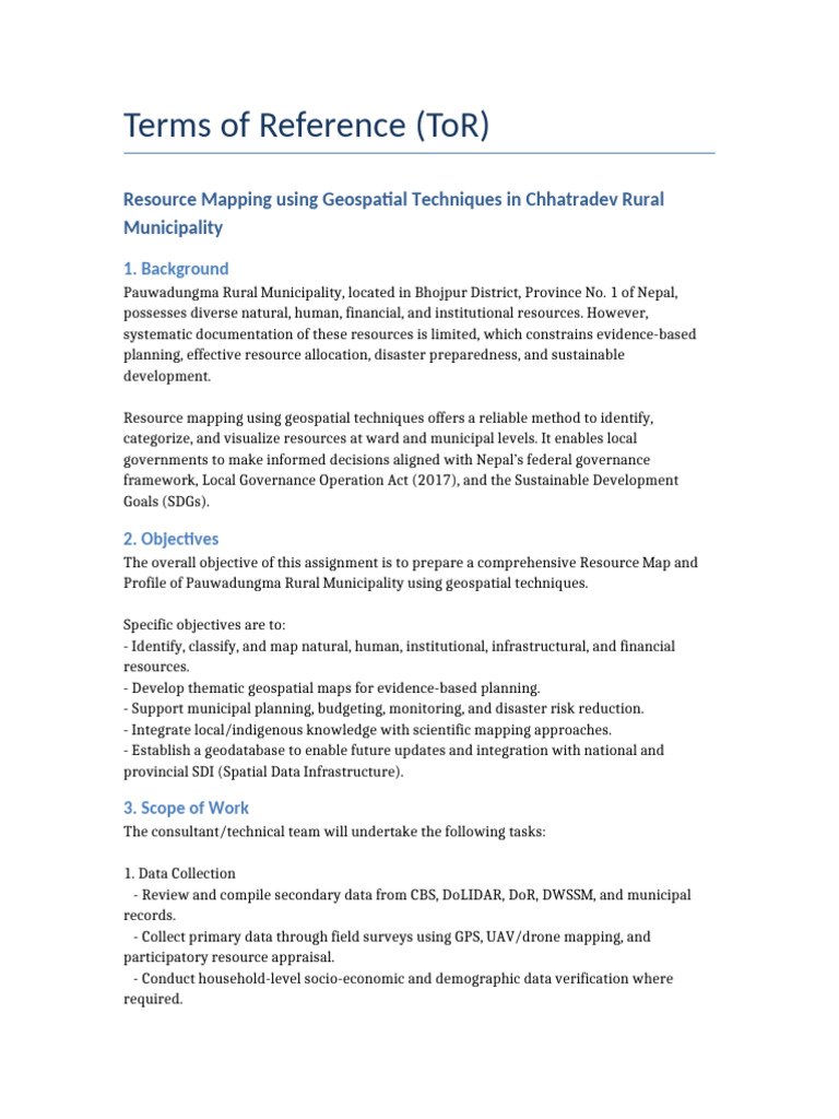 ToR Resource Mapping Pauwadungma | PDF | Governance | Geographic ...