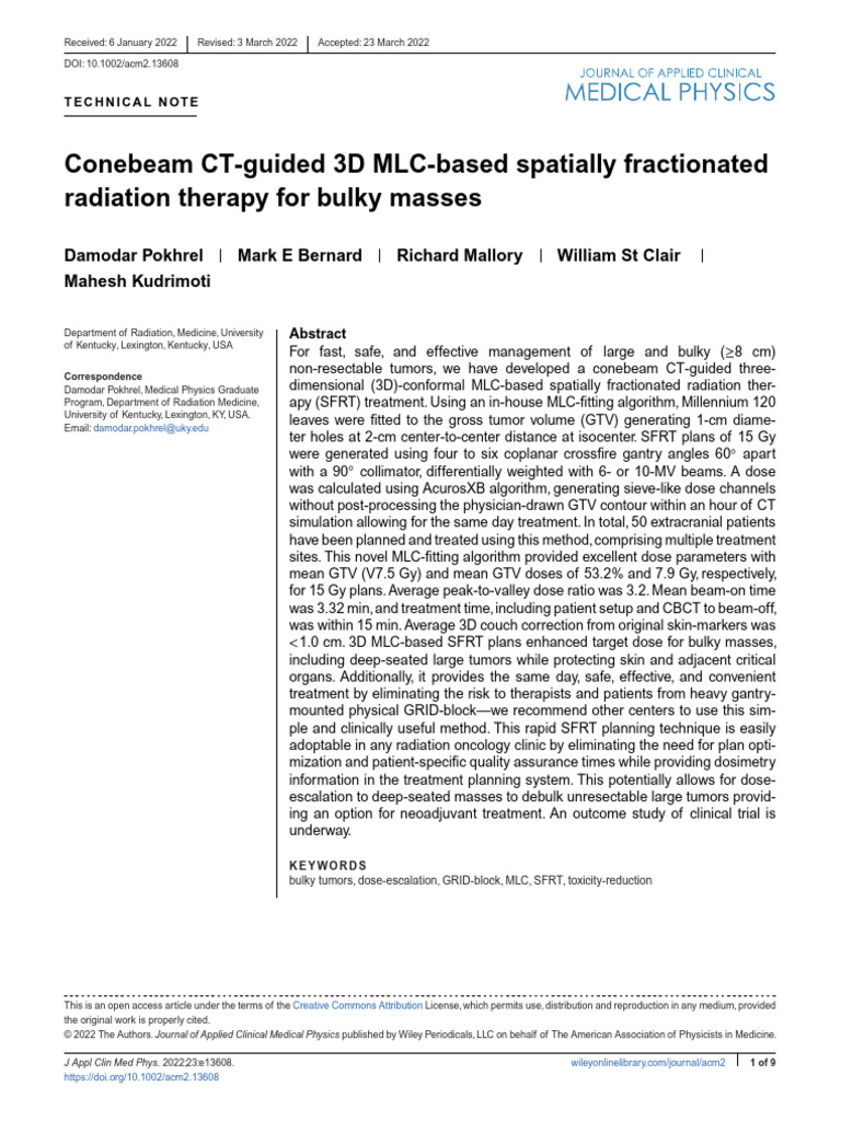 Conebeam CT-guided 3D MLC-based Spatially Fractionated Radiation ...