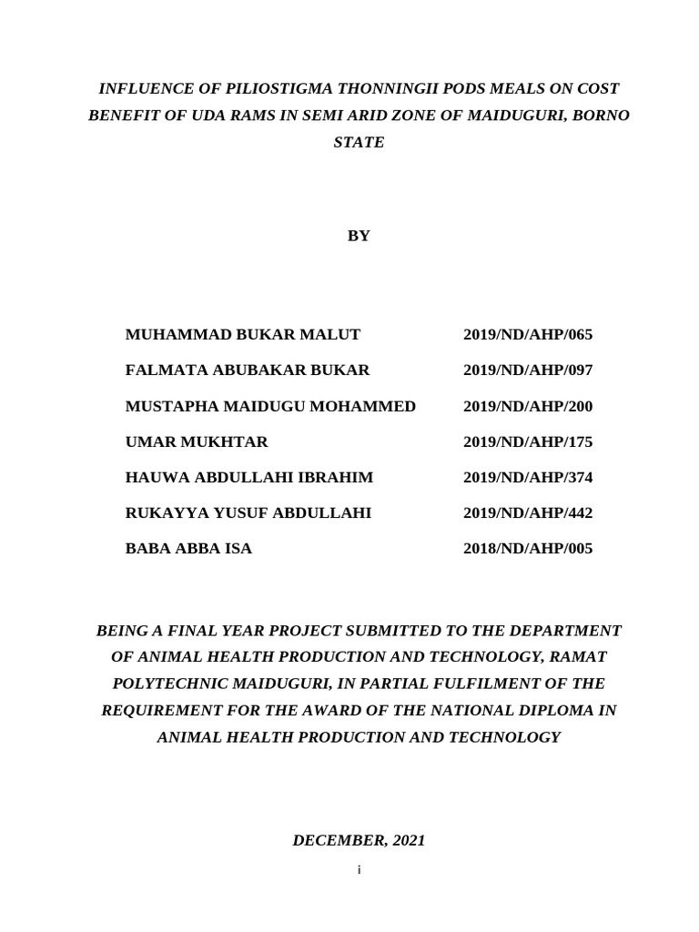 Cost-Benefit of Piliostigma Pods for Uda Rams | PDF | Sheep | Livestock