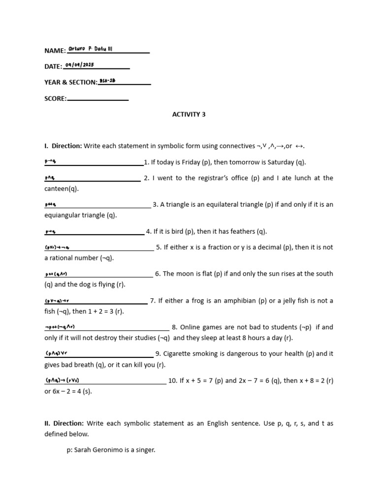 Activity 3 MMW | PDF | If And Only If | Mathematics