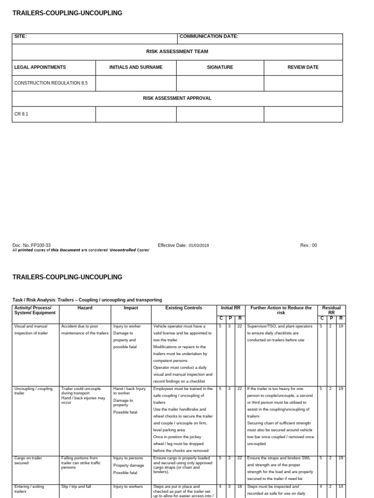 Trailer Coupling and Uncoupling Safety Guide | PDF | Safety ...