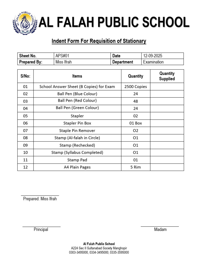 Indent Form For Requisition of Stationary | PDF
