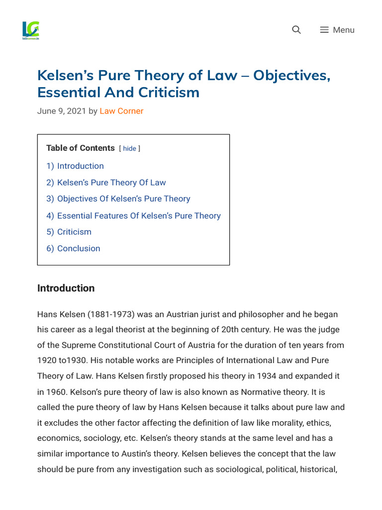 Kelsen's Pure Theory of Law Explained | PDF | Jurisprudence | Justice