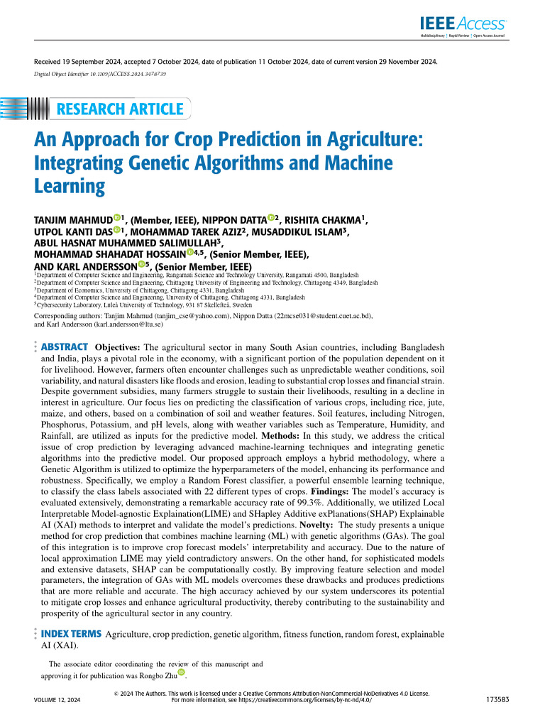 An Approach For Crop Prediction in Agriculture Integrating Genetic ...
