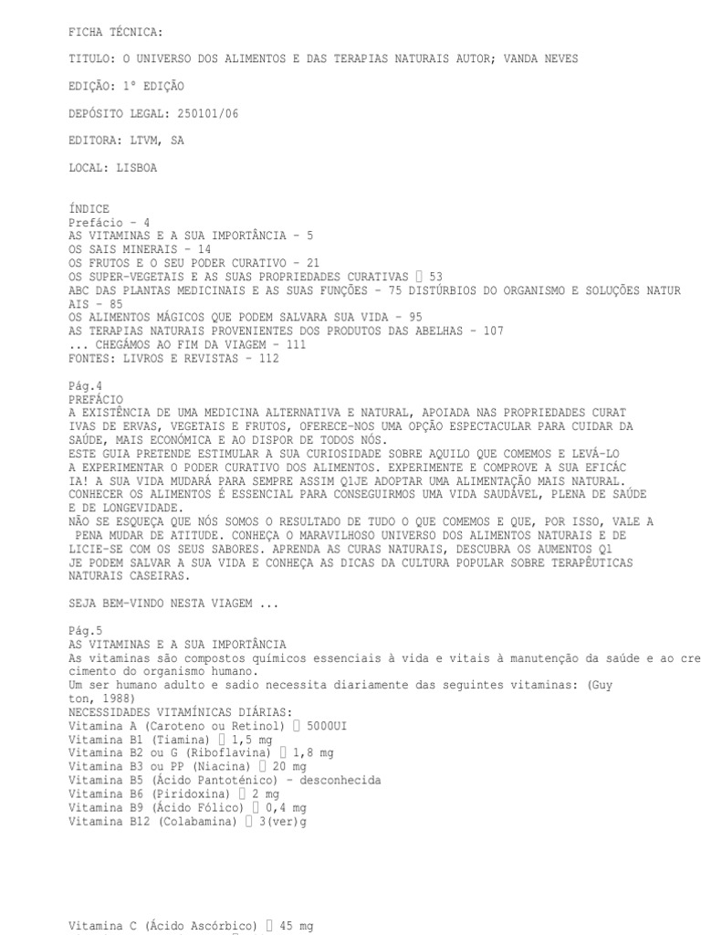 O Universo Dos Alimentos e Das Terapias Naturais-Vanda Neves | PDF ...
