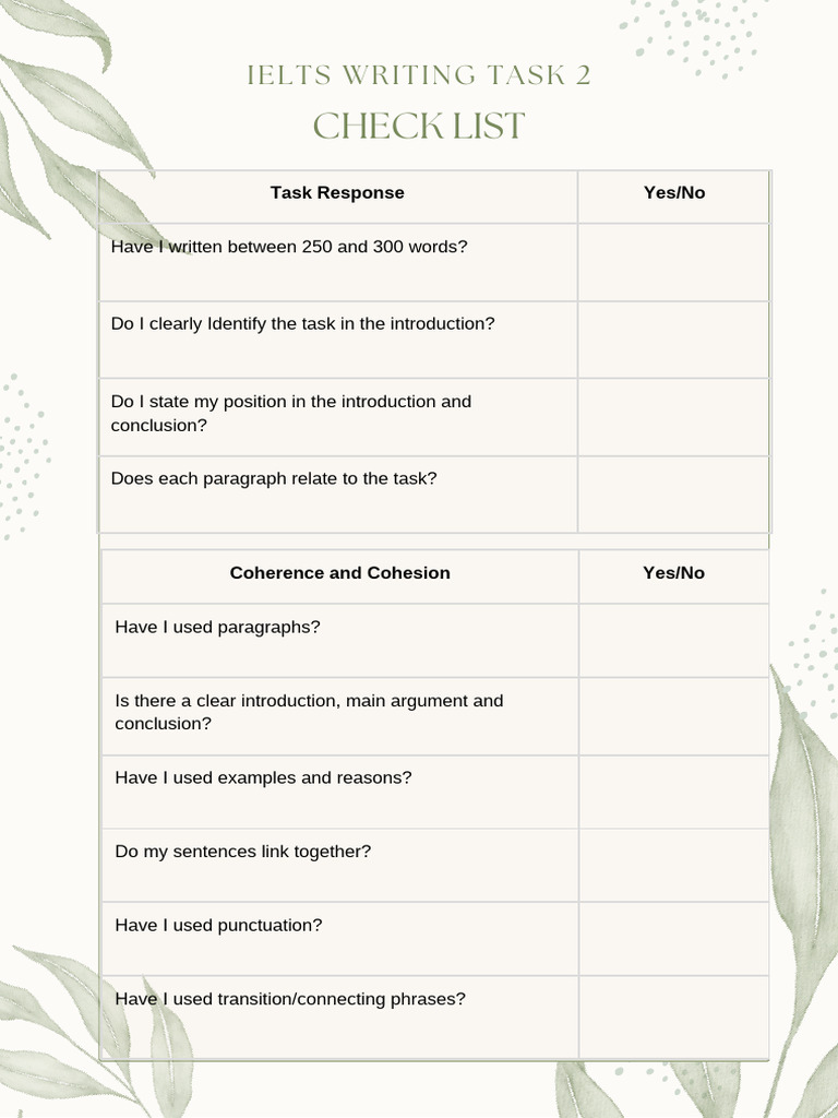 IELTS Writing Task 2 Checklist | PDF