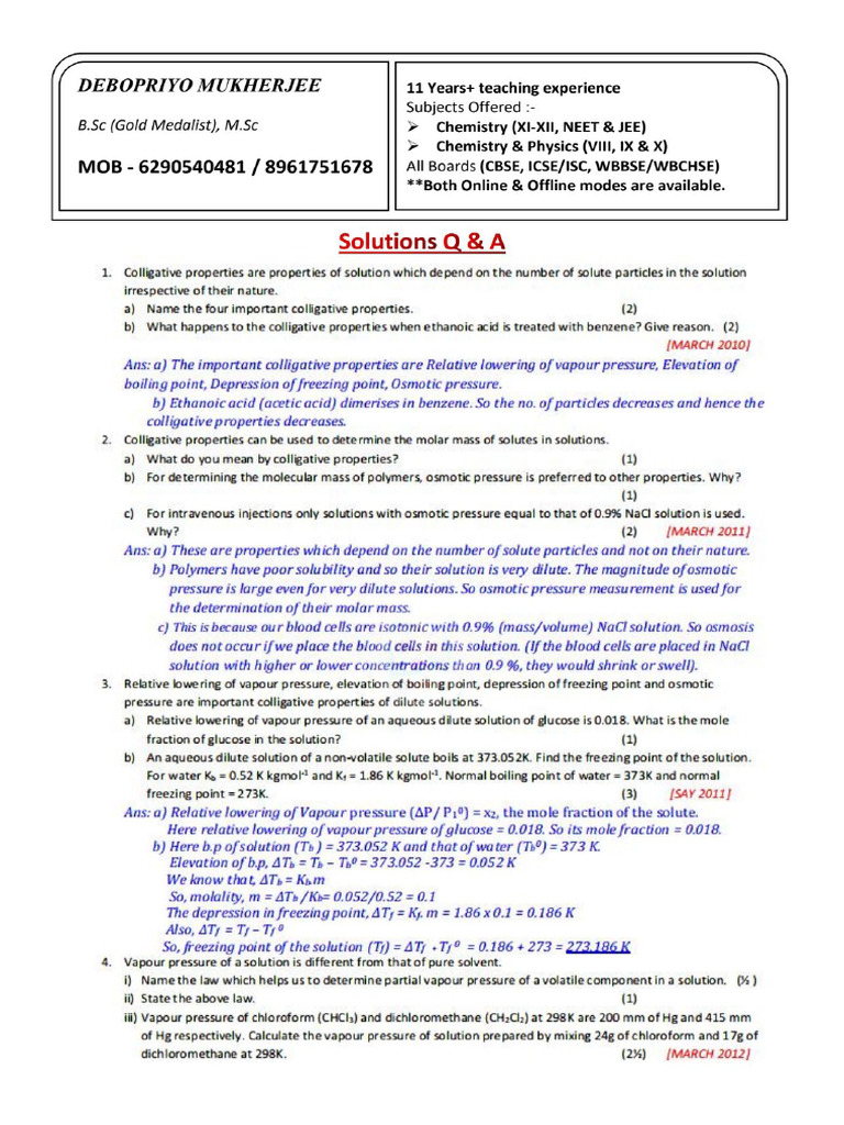 Question and Answer of Solns | PDF