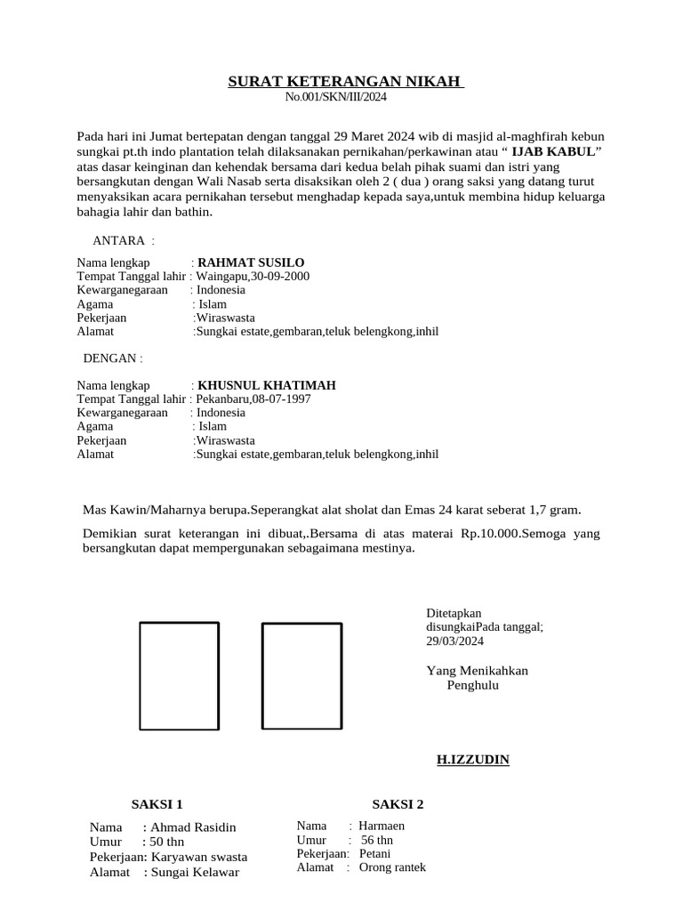 Contoh Surat Nikah Siri 2024 | PDF