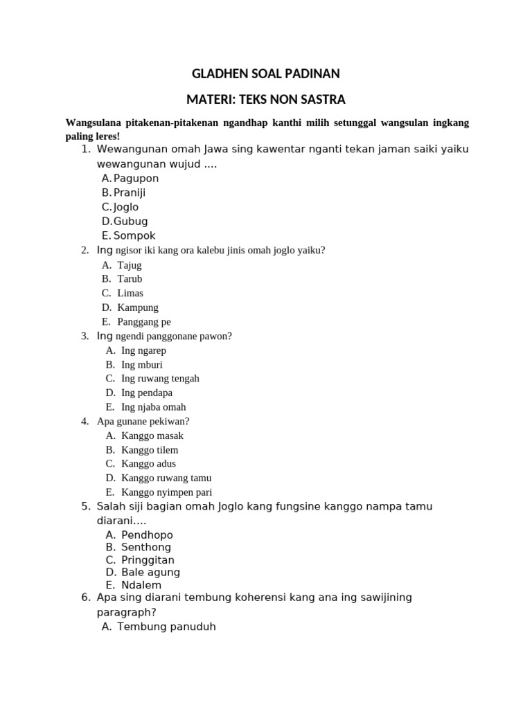 Gladhen Soal Padinan 1 | PDF