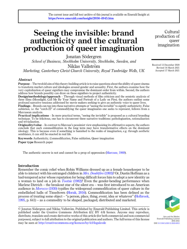 Seeing The Invisible: Brand Authenticity and The Cultural Production of ...