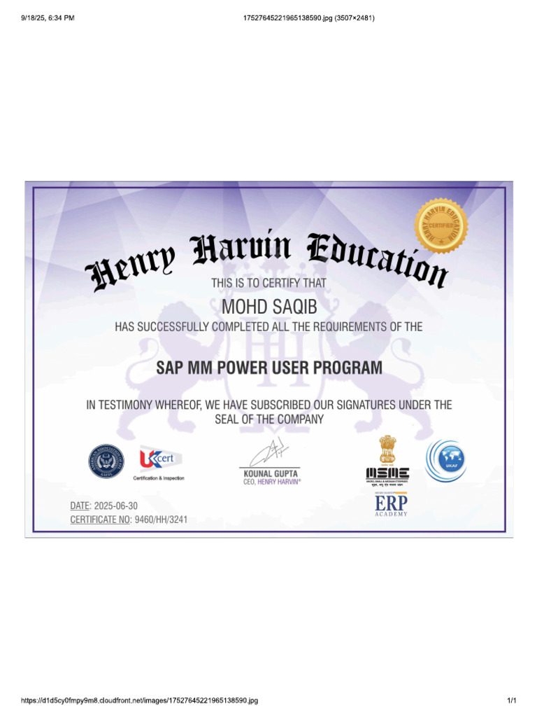 Sap Certificate | PDF