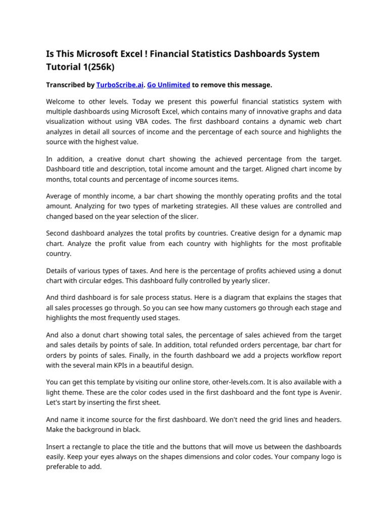 Is This Microsoft Excel ! Financial Statistics Dashboards System Tutorial 1 (256k) | PDF ...