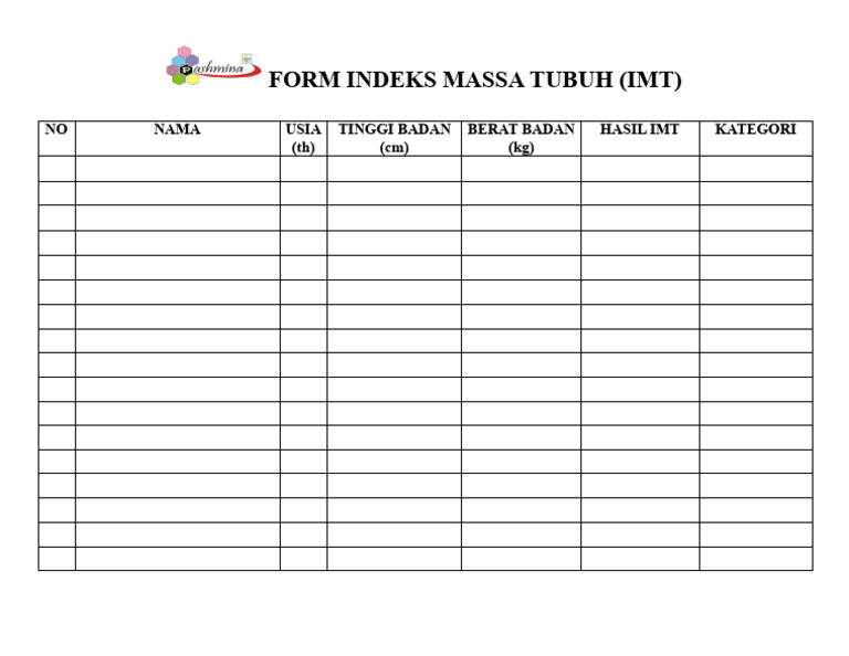 Form Indeks Massa Tubuh (IMT) Pashmina | PDF